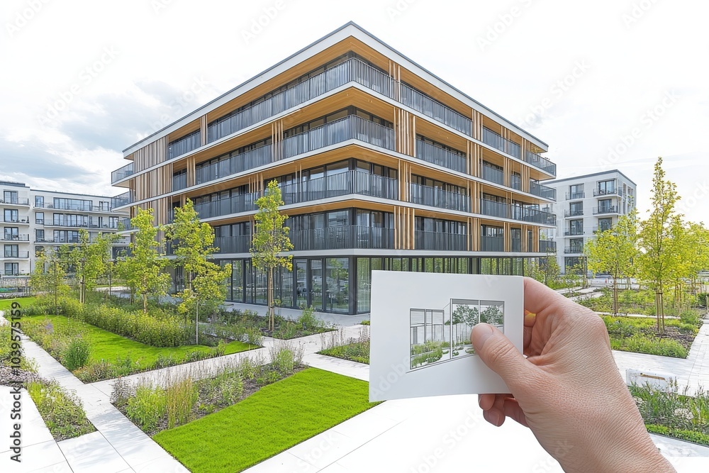 Architectural design of a modern eco friendly building with greenery ...