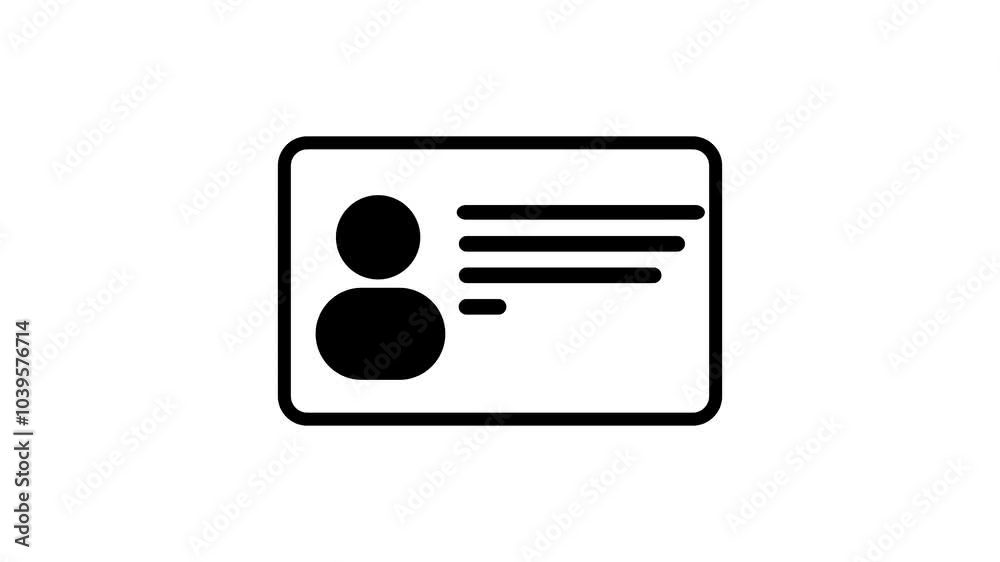 Black ID Card animation icon. Identification cards outline the sign ...