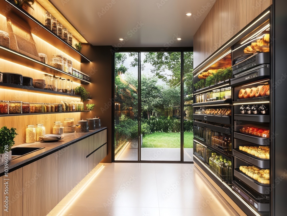 High-tech pantry equipped with smart storage solutions, like touch ...
