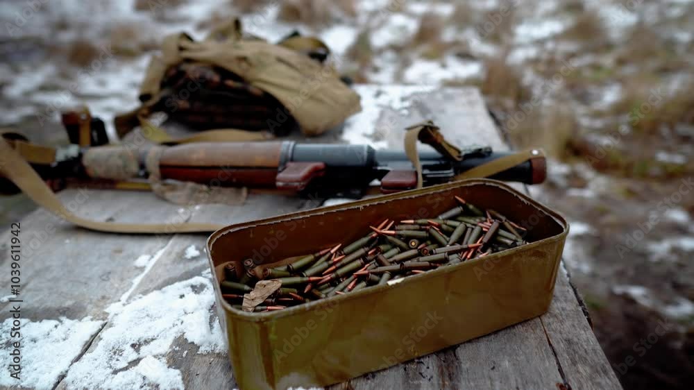 Vidéo Stock A box of machine gun ammo. There are a lot of machine gun ...