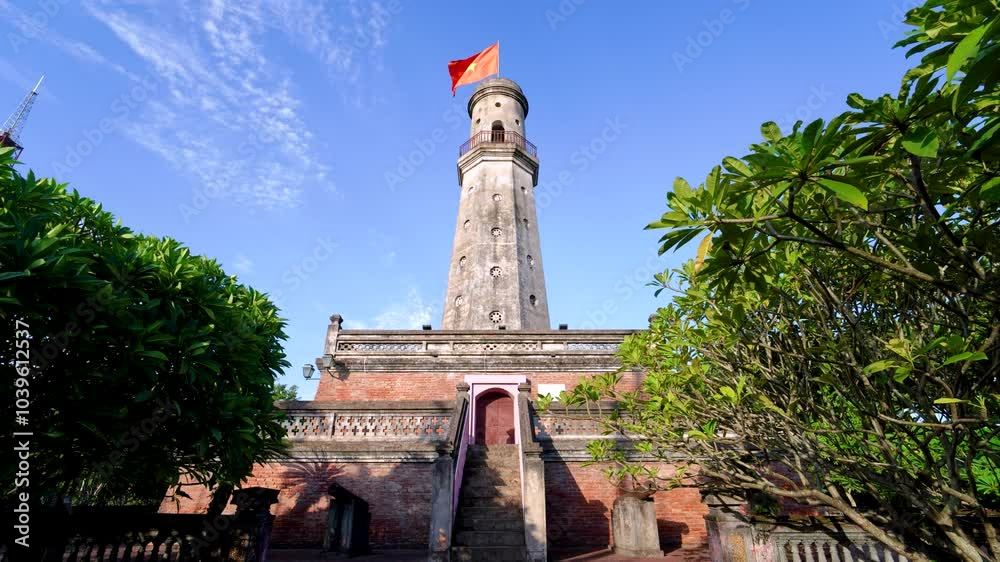 view of flag tower in Nam Dinh city. A flag tower of Nam Dinh is one of ...