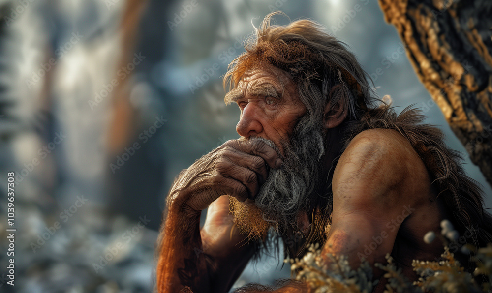 Prehistoric man thinking, ancient people, generated ai Stock Photo ...