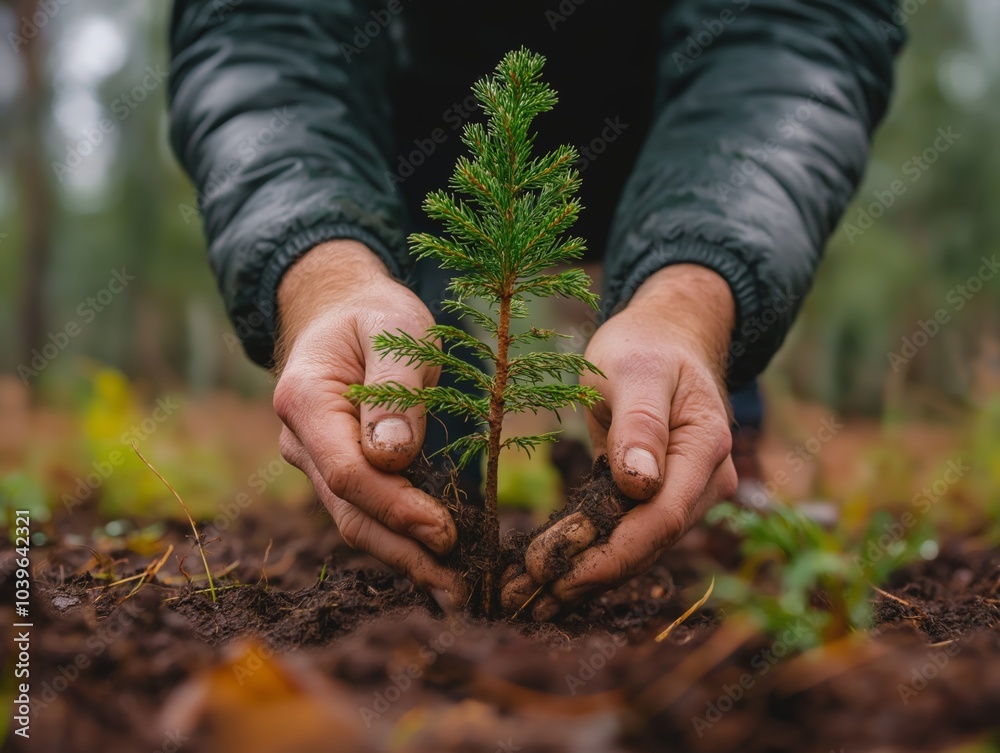 Man planting a tree in her garden, starting her resolution for a more ...