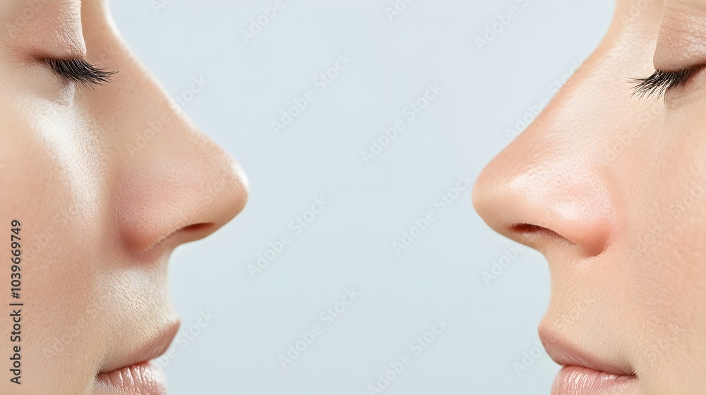 Split-screen image comparison of non-surgical nose reshaping versus ...