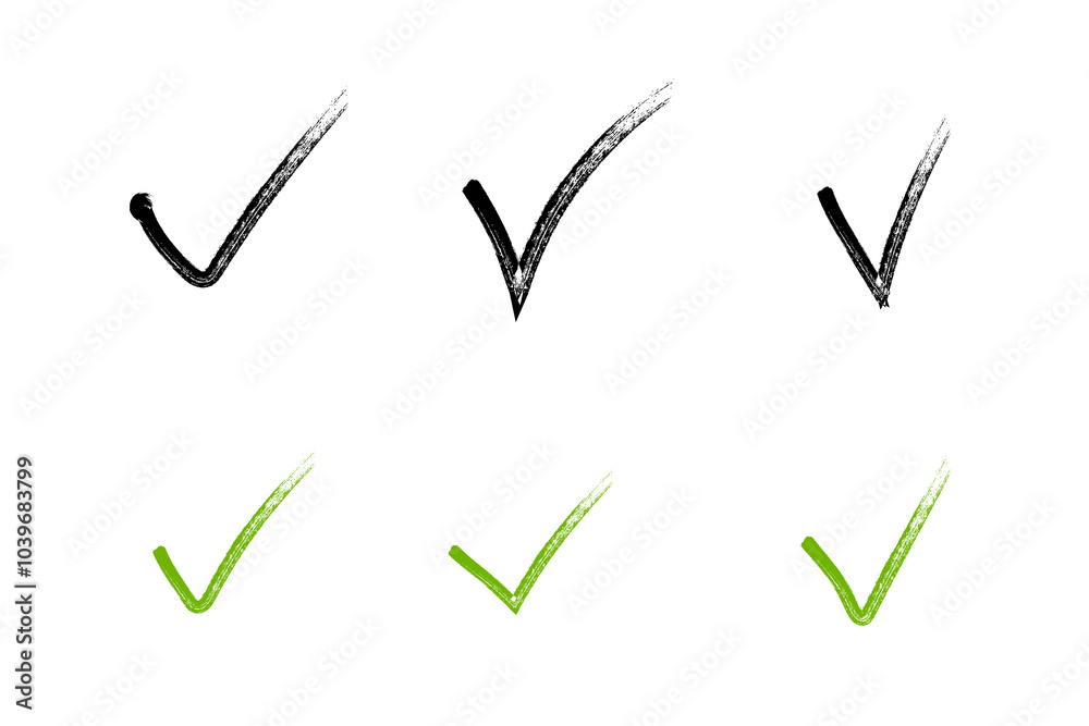 Check mark hand drawn set. Hand painted grunge brush tick symbol design ...