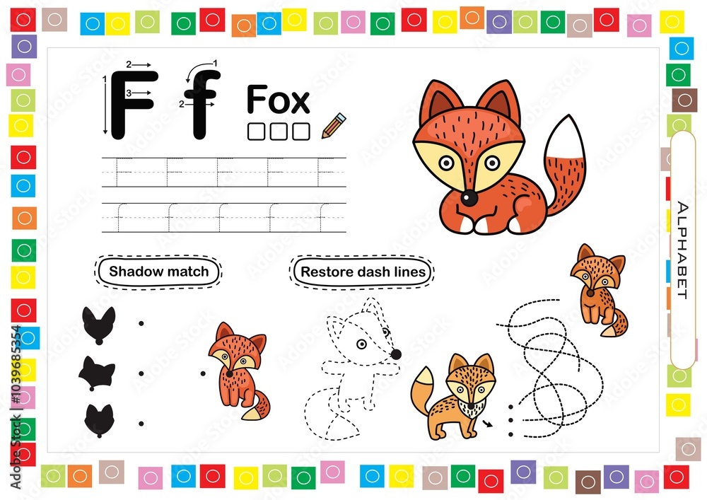 Worksheets for children – writing, restore dash lines, and shadow match ...