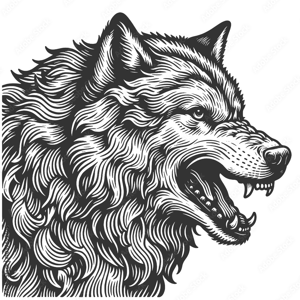 fierce howling wolf growling with bared teeth. Tattoo design. Strength ...