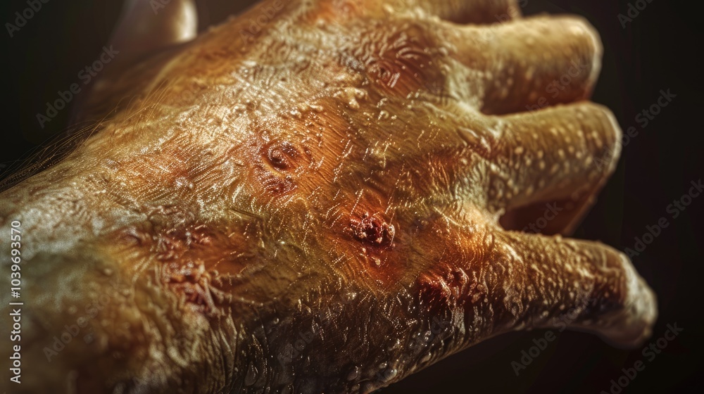 Macro detailed circles magnification psoriasis arm skin with different ...