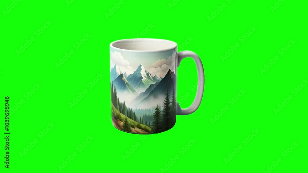 cup of tea with nature print green screen animation motion graphic with ...