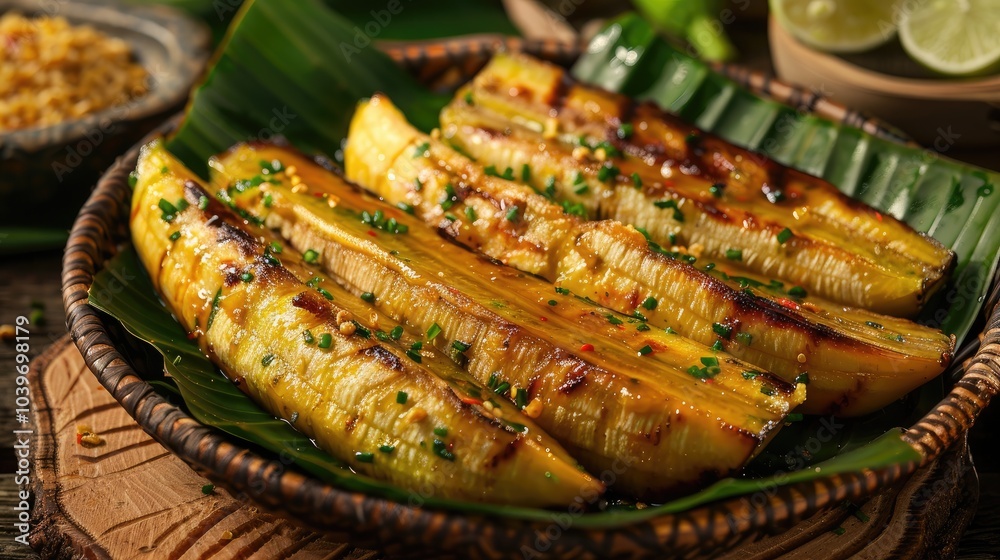 Pisang Gapit or Pisang Epe grilled banana with palm sugar sauce ...