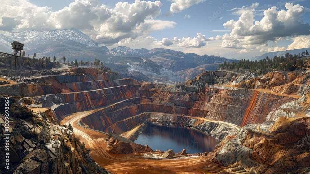 Panaromic view of industrial mine waste dam tailing dam A tailings dam ...