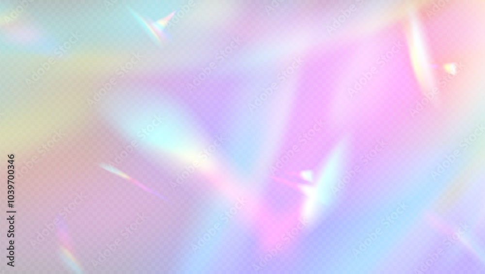 Holographic light flare, rainbow ray background, prism refraction ...