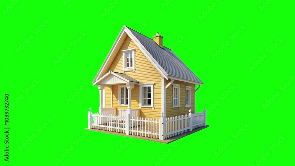 house with grass green screen animation motion graphic with chroma key ...