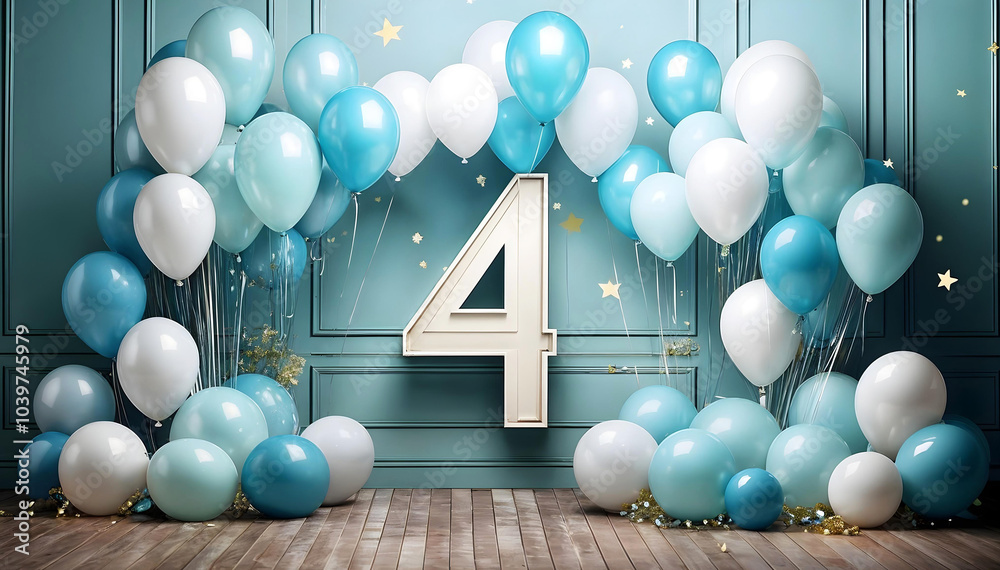 Stylish 4th Birthday Party background, Modern Bunch of bright balloons ...