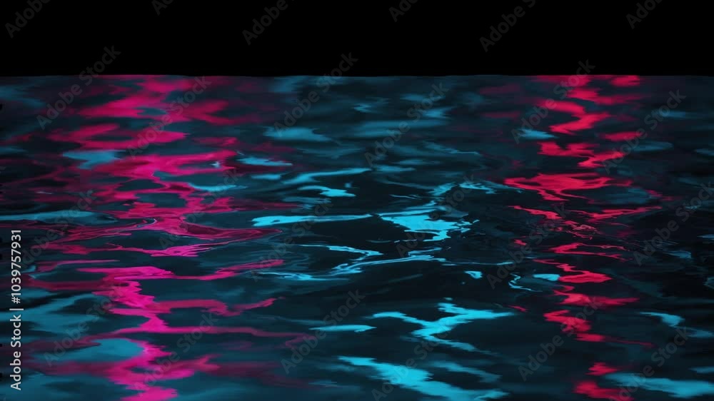 Neon Water Animation On Black Background. Loop Motion Of Water On Alpha ...