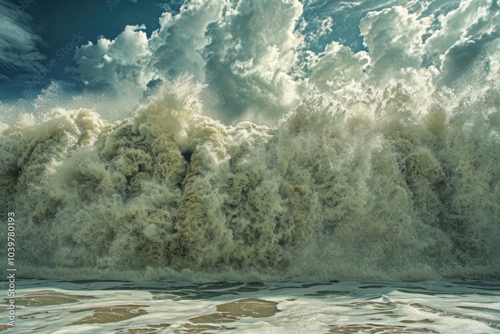 A massive wave of water, representing the biblical moment when Moses ...