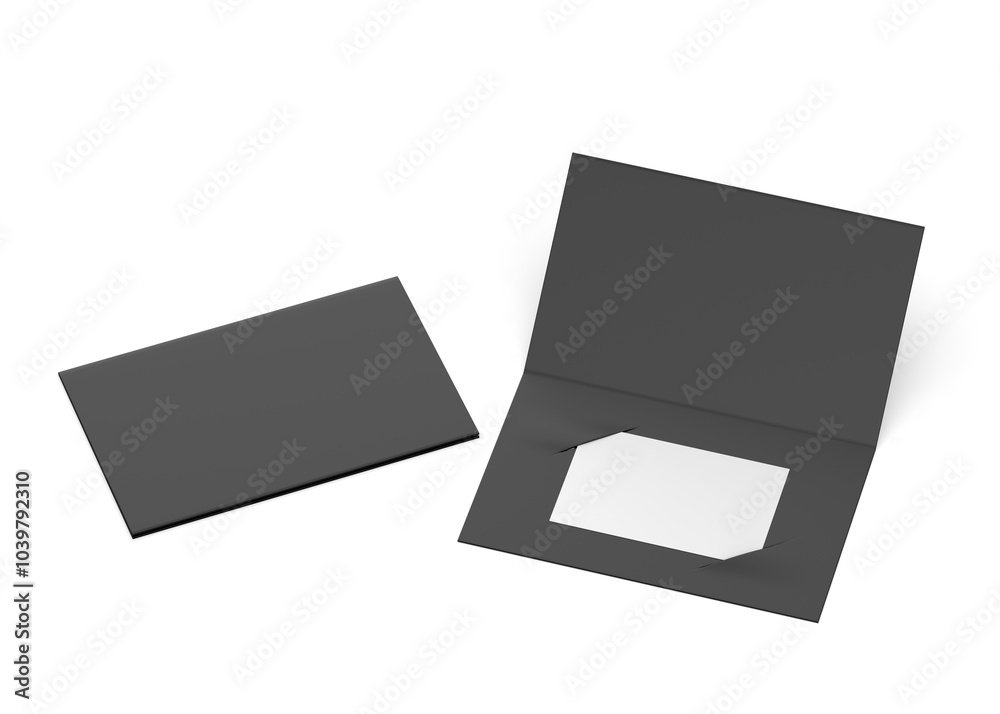 Blank card mockup inside paper booklet holder, loyalty card program ...