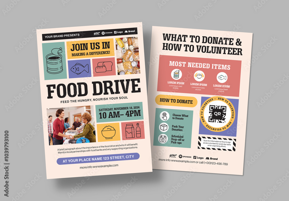 Food Drive Flyer Layouts Stock Template | Adobe Stock