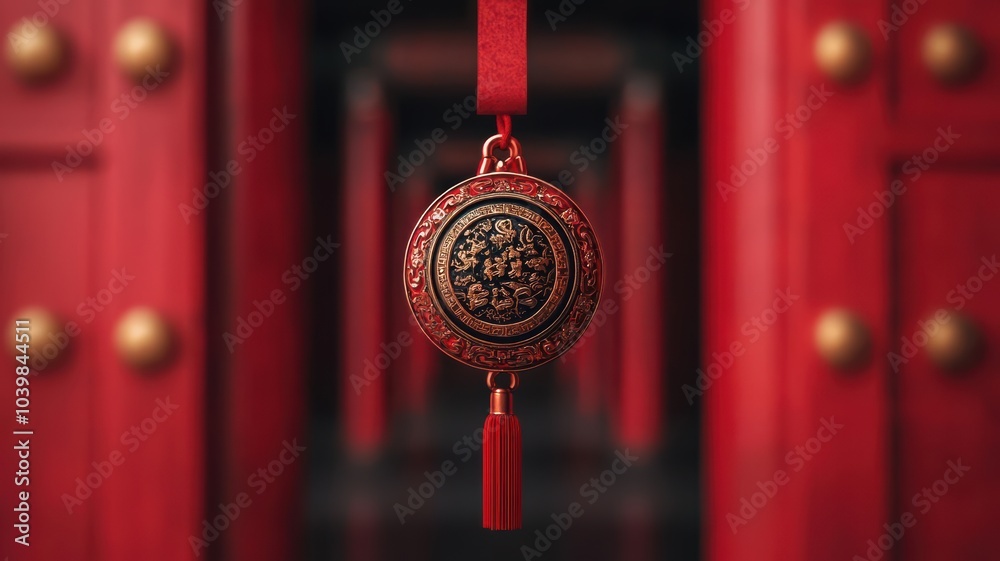 Traditional calligraphy scrolls being hung on doorways, wishing good ...