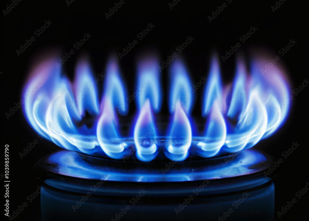 Natural Gas. High prices of natural gas. Blue flames of gas burning ...