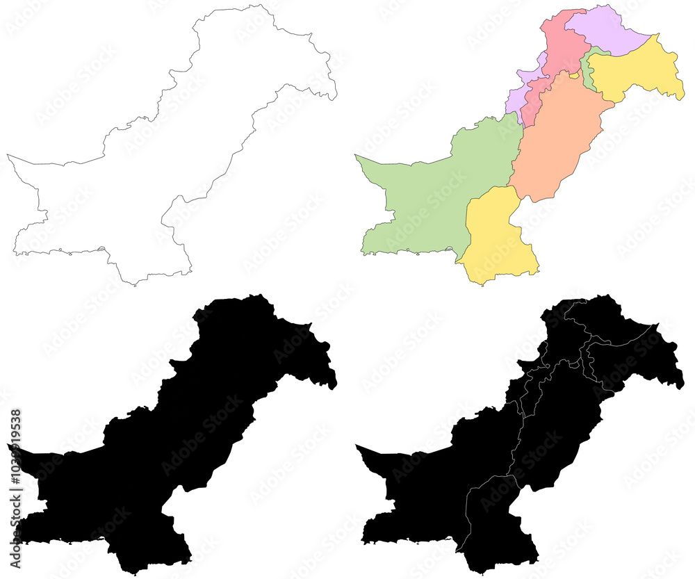 Pakistan country map sets with Jammu and Kashmir region, illustration ...