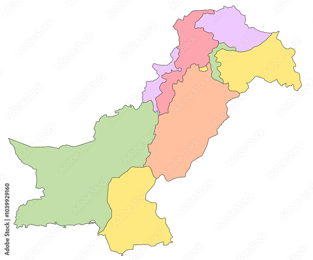 Pakistan administrative map. province map of Pakistan, blank Map, empty ...