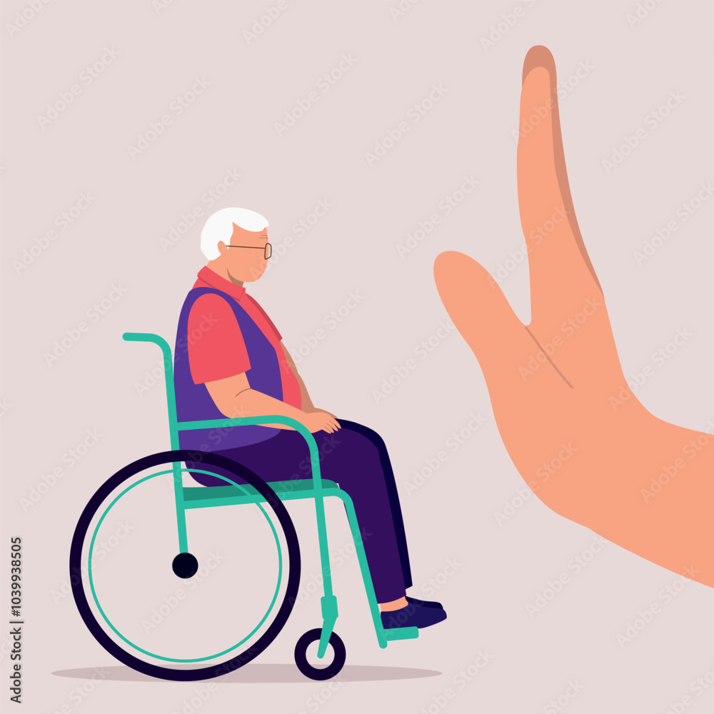Concept Of Disability Discrimination Of An Older Man With Wheelchair. A ...