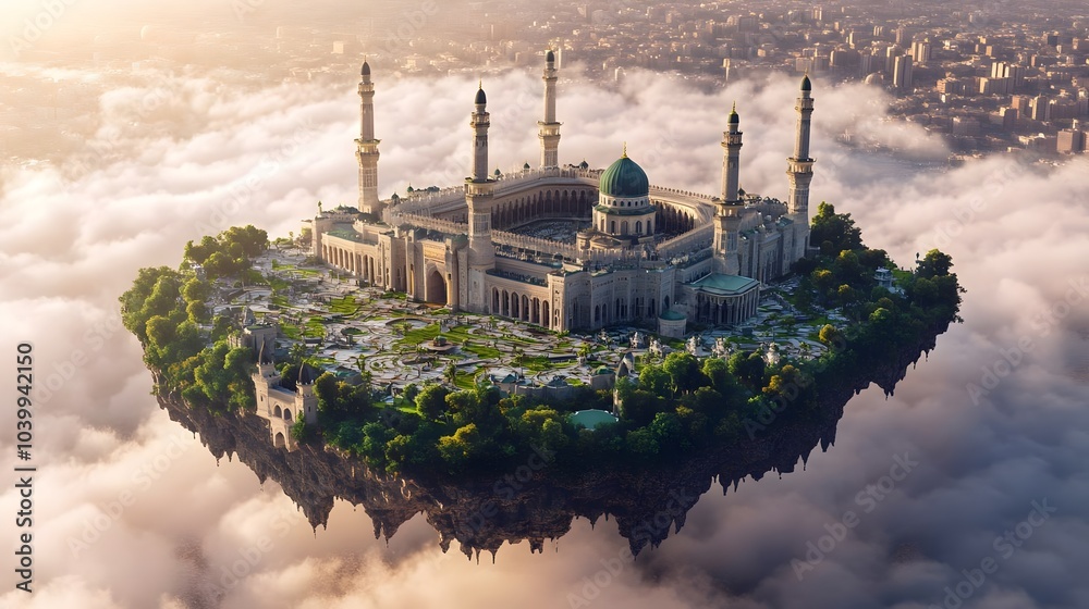 3d fantasy floating Mecca Kaba surface with Masjid al-Haram ...