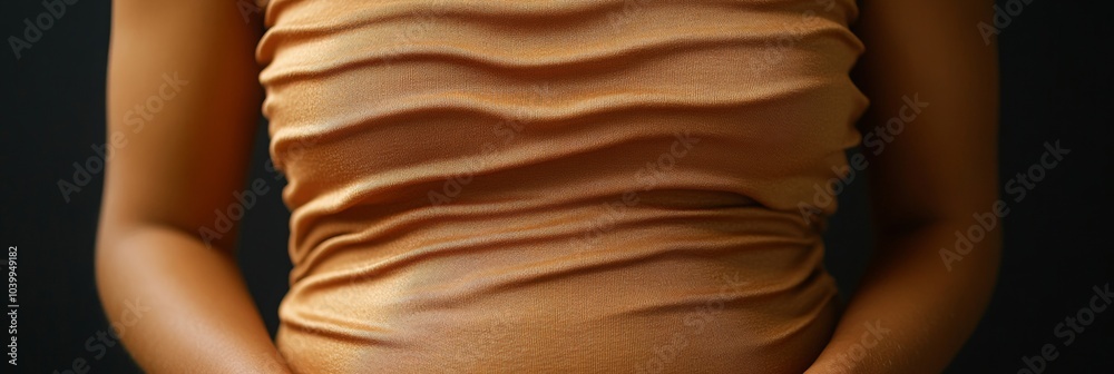 Intimate portrayal of skin texture and folds on a seated person's belly ...