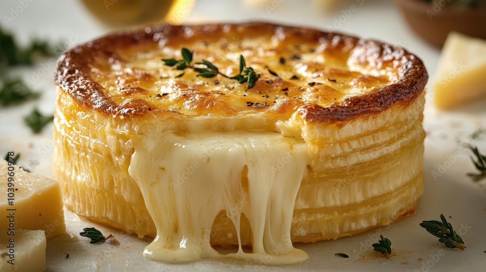 melted cheese oozing from the edges of a golden baked dish dripping ...