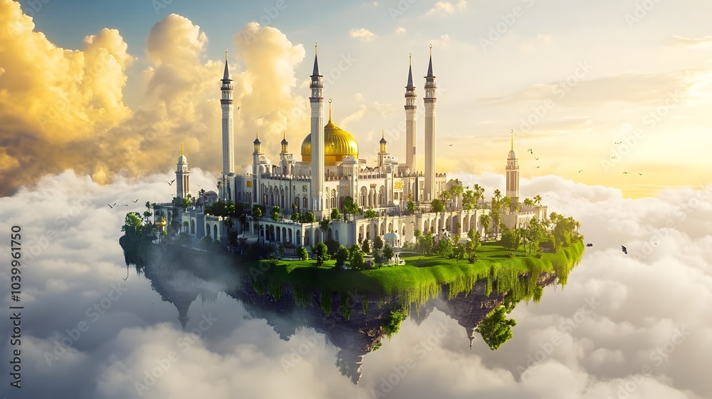 3d fantasy floating Mecca Kaba surface with Masjid al-Haram ...