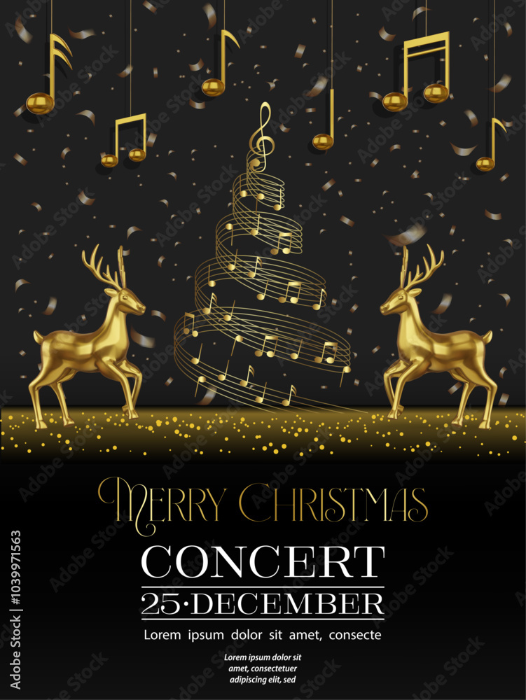 christmas concert flyer with christmas tree shaped musical pentagram ...