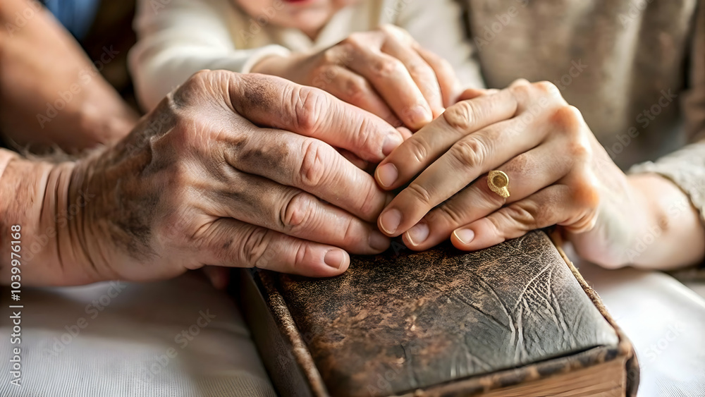 Macro Close Up of Hands Passing Family Bible Generations Symbolizing ...