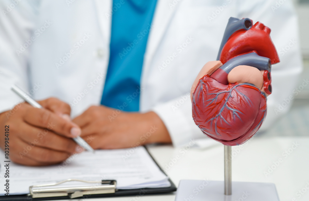 Poster Cardiovascular disease CVD, doctor with heart human model ...