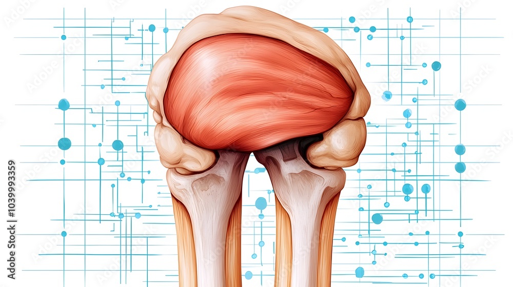 Detailed educational schematic depicting the knee anatomy and structure ... Detailed educational schematic depicting the knee anatomy and structure ...