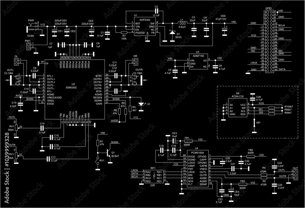 Schematic diagram of digital electronic device on paper sheet. Vector ...