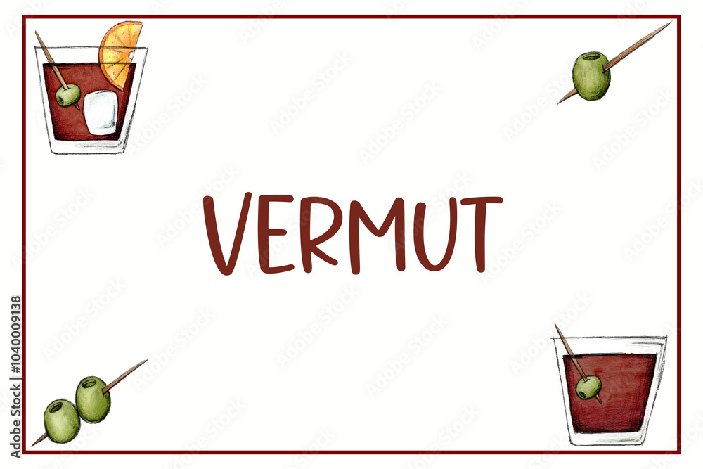 ilustración a color del clásico aperitivo español. Hora del vermut ...