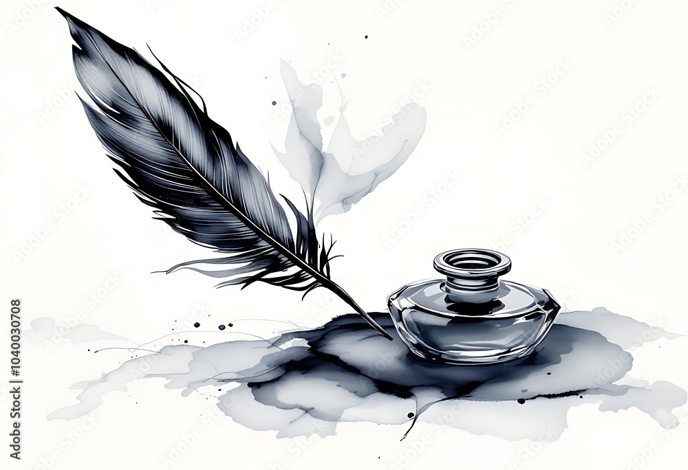 24 quill and ink bottle clipart, writing element, classic illustration ...