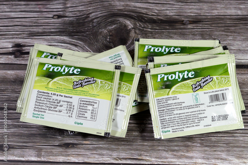 Cairo, Egypt. October 4 2024: Prolyte Sachets refreshing lime flavour ...