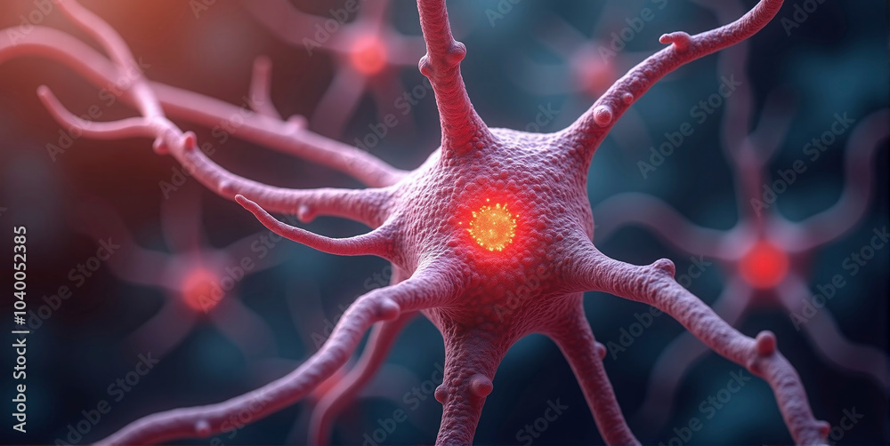 Connected and impulse sending neurons or nerve cells inside organic ...