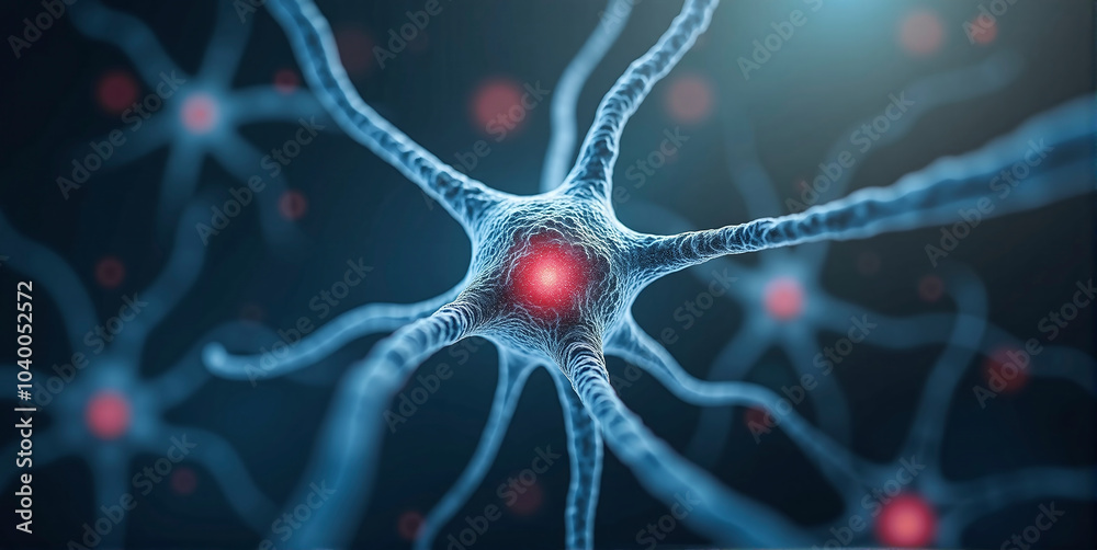 Connected and impulse sending neurons or nerve cells inside organic ...
