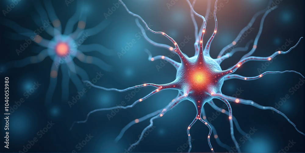 Connected and impulse sending neurons or nerve cells inside organic ...