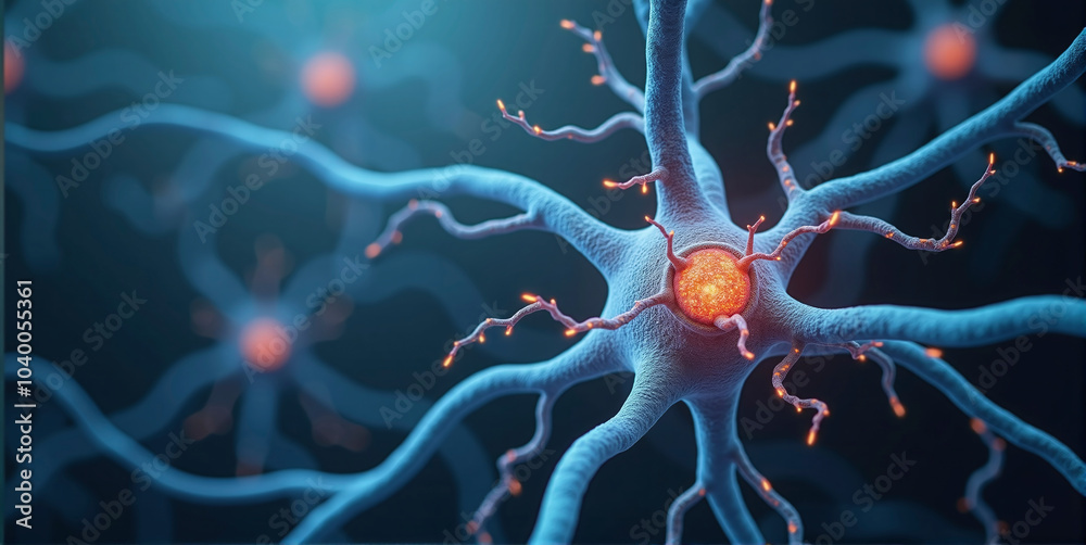 Connected and impulse sending neurons or nerve cells inside organic ...