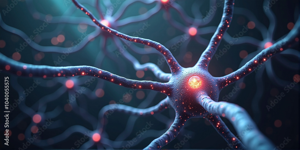 Connected and impulse sending neurons or nerve cells inside organic ...