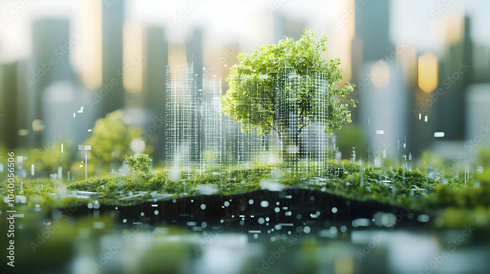 3D Holographic ESG Impact Assessment Matrix Close Up with Community ...