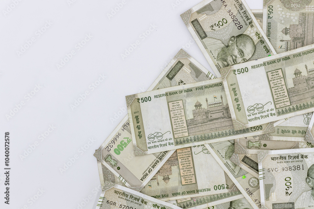 Indian currency 500 rupee bank note on white background, Five hundred ...