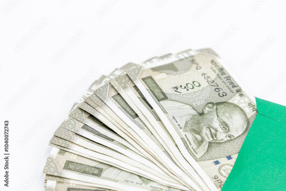 Indian currency 500 rupee bank note on white background, Five hundred ...