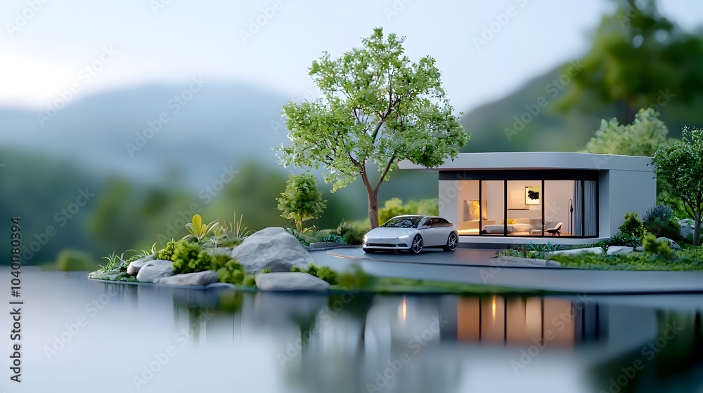 Miniature Futuristic House with Sleek Minimalist Exterior Design and ...