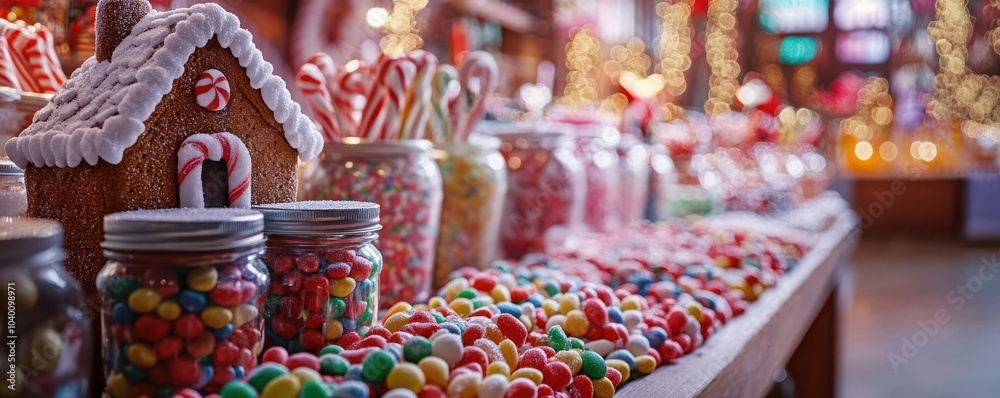 Christmas candy shop interior featuring candy-filled stockings ...