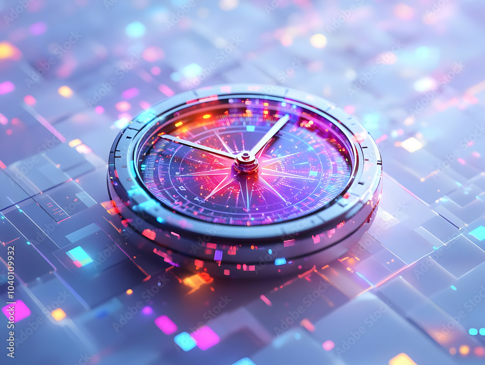 Flat Compass White Surface Holographic Icons Growth Symbols Overhead ...